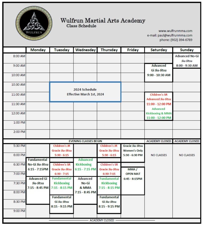 Schedule – Wulfrun Martial Arts Academy